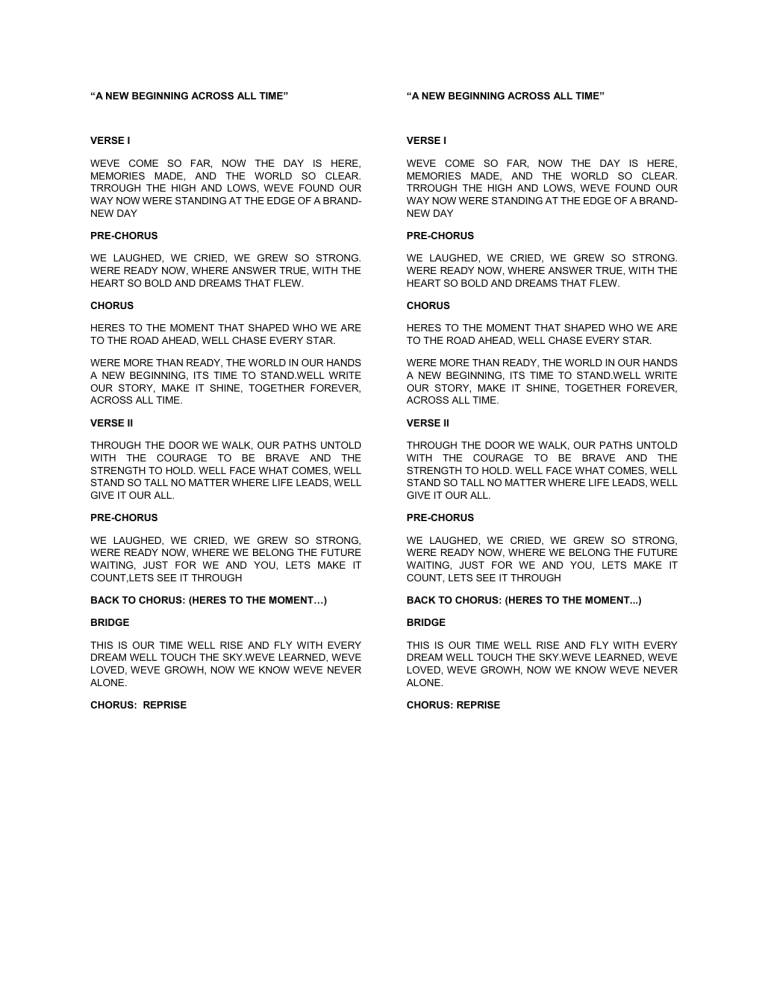 A New Beginning Across All Time - Song Lyrics