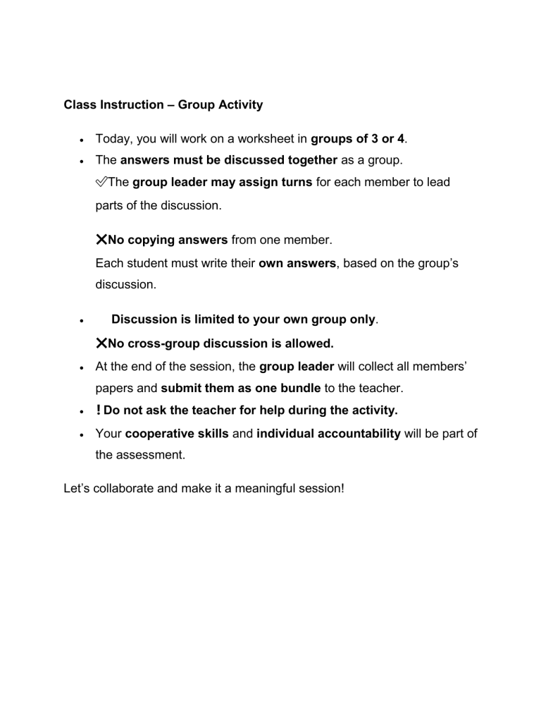 Class Group Activity Instructions | Collaborative Learning Guide
