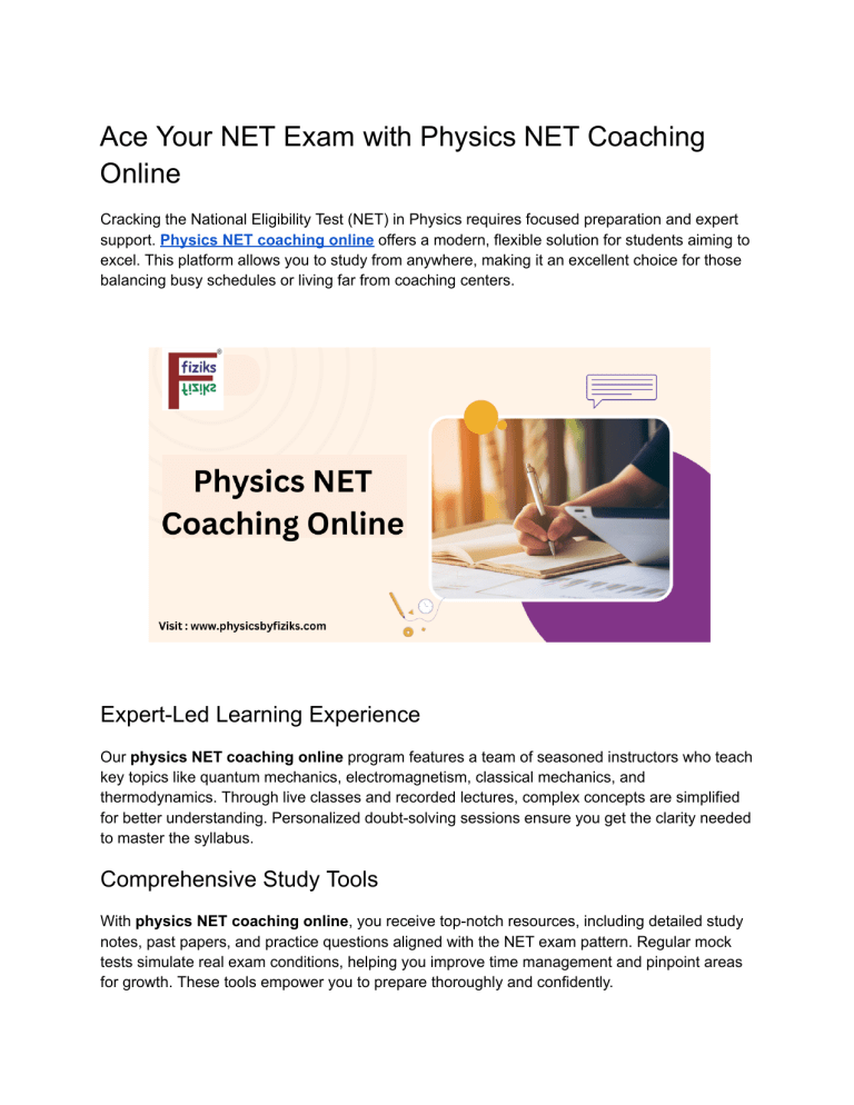 Physics NET Coaching Online: Ace Your Exam