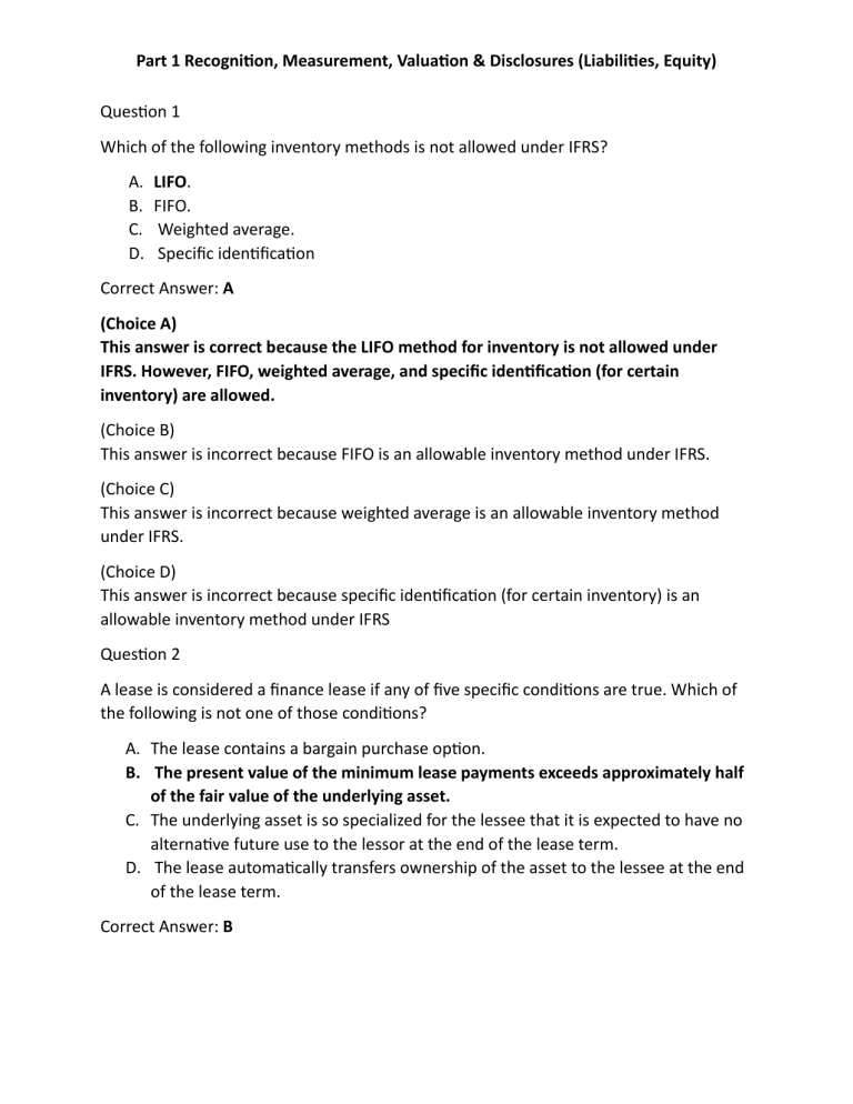IFRS & GAAP Liabilities & Equity Exam Questions