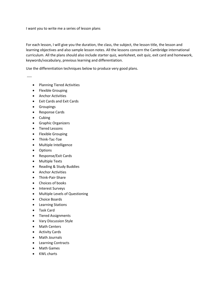 Cambridge Science & Math Lesson Plans with Differentiation