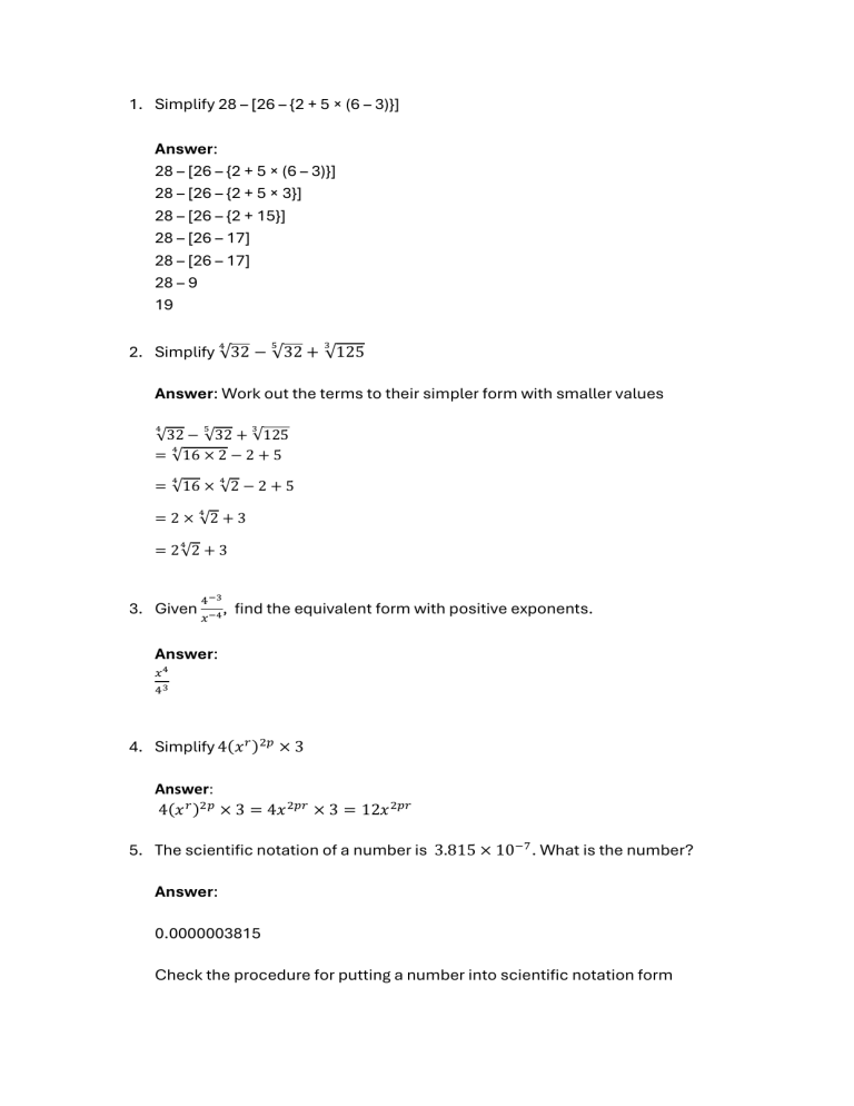 Math Worksheet: Simplify, Solve, Word Problems