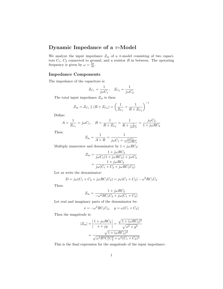 Dynamic Impedance Analysis of a π-Model Circuit