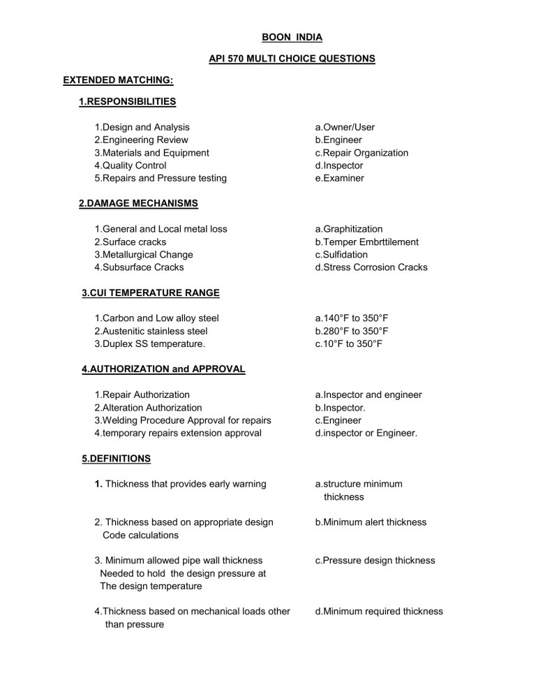 API 570 Exam Questions: Piping Inspection Code