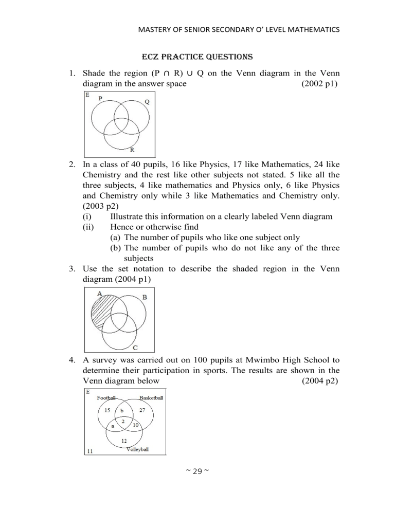 O' Level Math: Set Theory Practice Questions