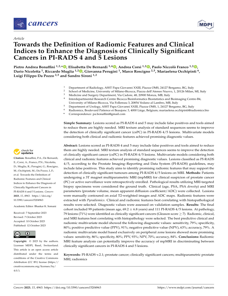 Radiomics for Prostate Cancer Diagnosis in PI-RADS 4/5 Lesions
