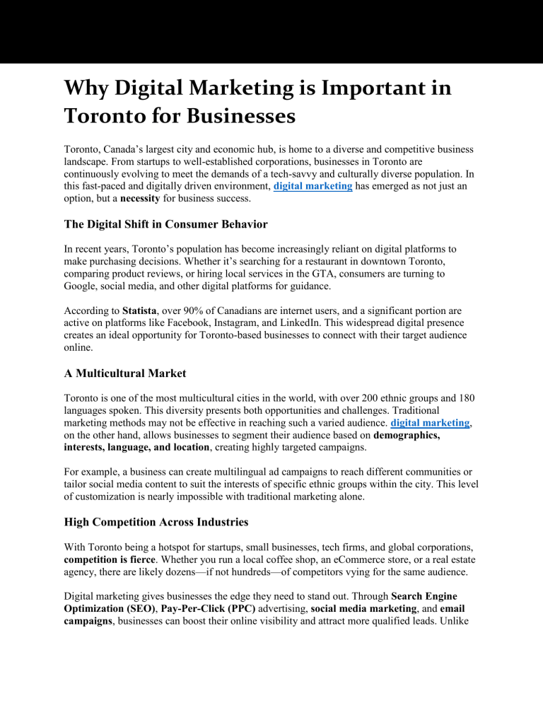 Digital Marketing Importance in Toronto for Businesses