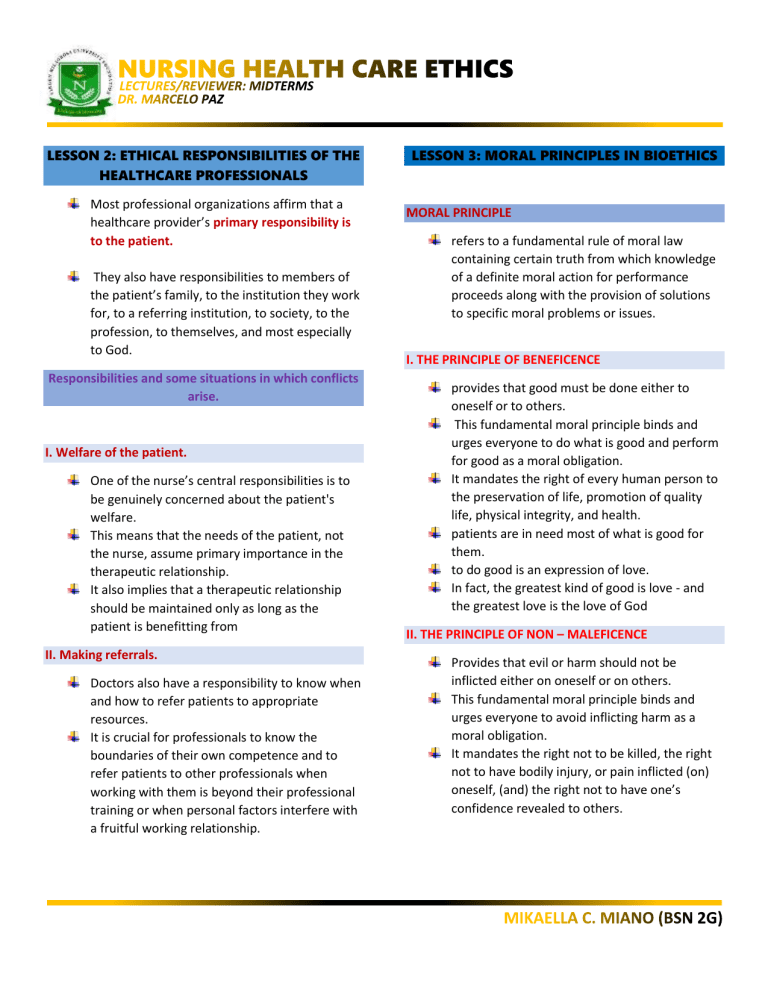 Healthcare Ethics: Responsibilities & Moral Principles