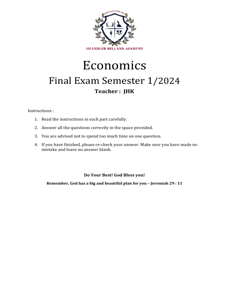 Economics Final Exam Semester 1/2024