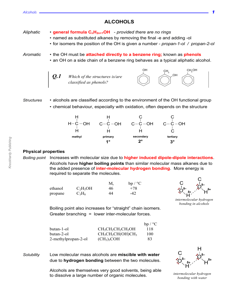 Alcohols: Properties, Reactions, and Preparation