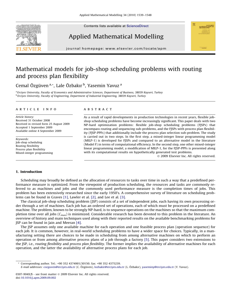 Job-Shop Scheduling Models: Routing & Process Plan Flexibility