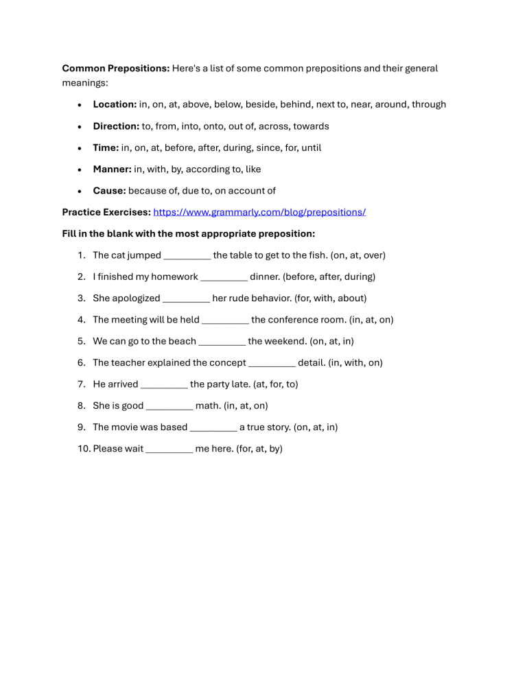Prepositions & Modal Verbs Worksheet: Grammar Practice