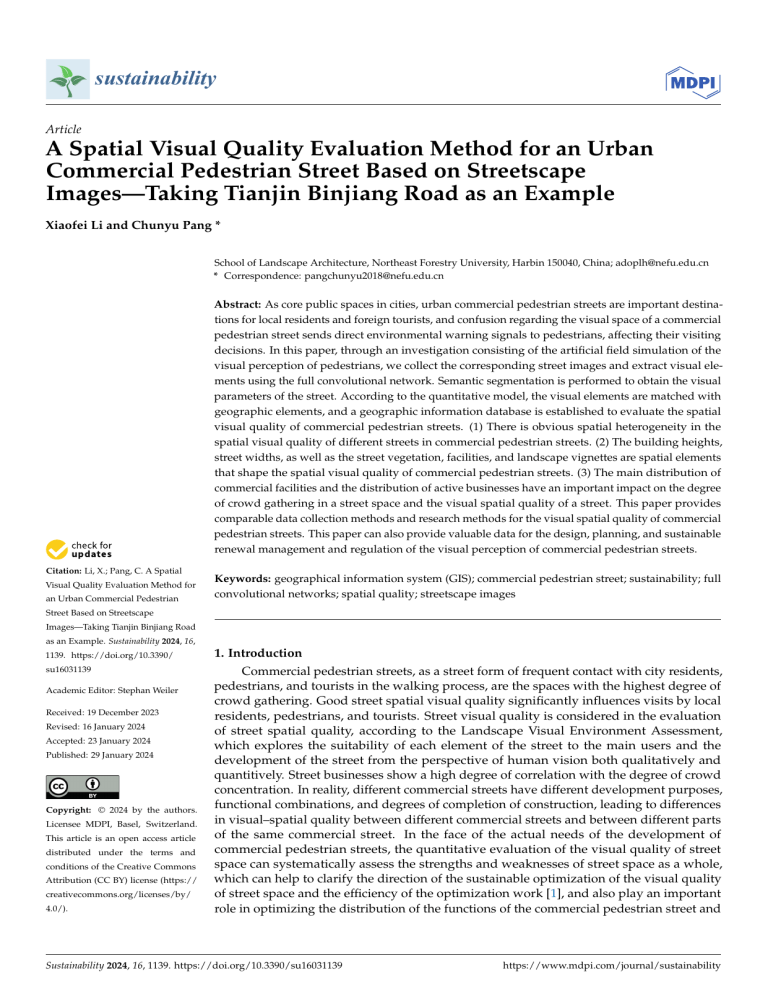 Urban Street Visual Quality Evaluation: Tianjin Case Study