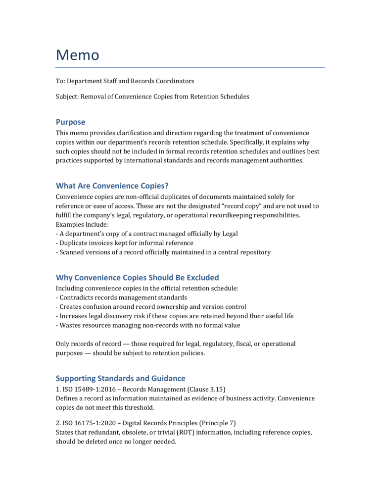 Convenience Copies & Retention Schedules: A Guide