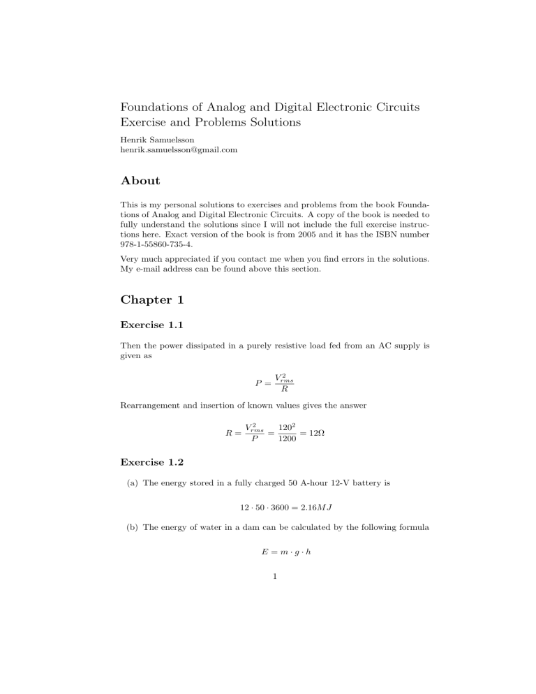 Analog & Digital Circuits Exercise Solutions