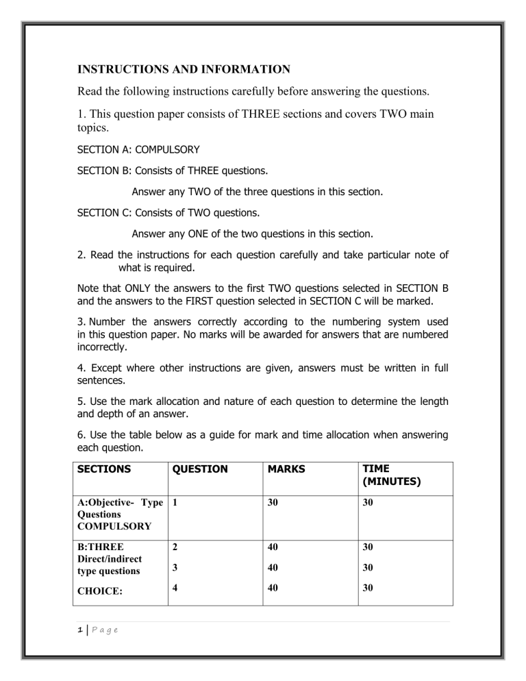 Business Studies Exam Paper