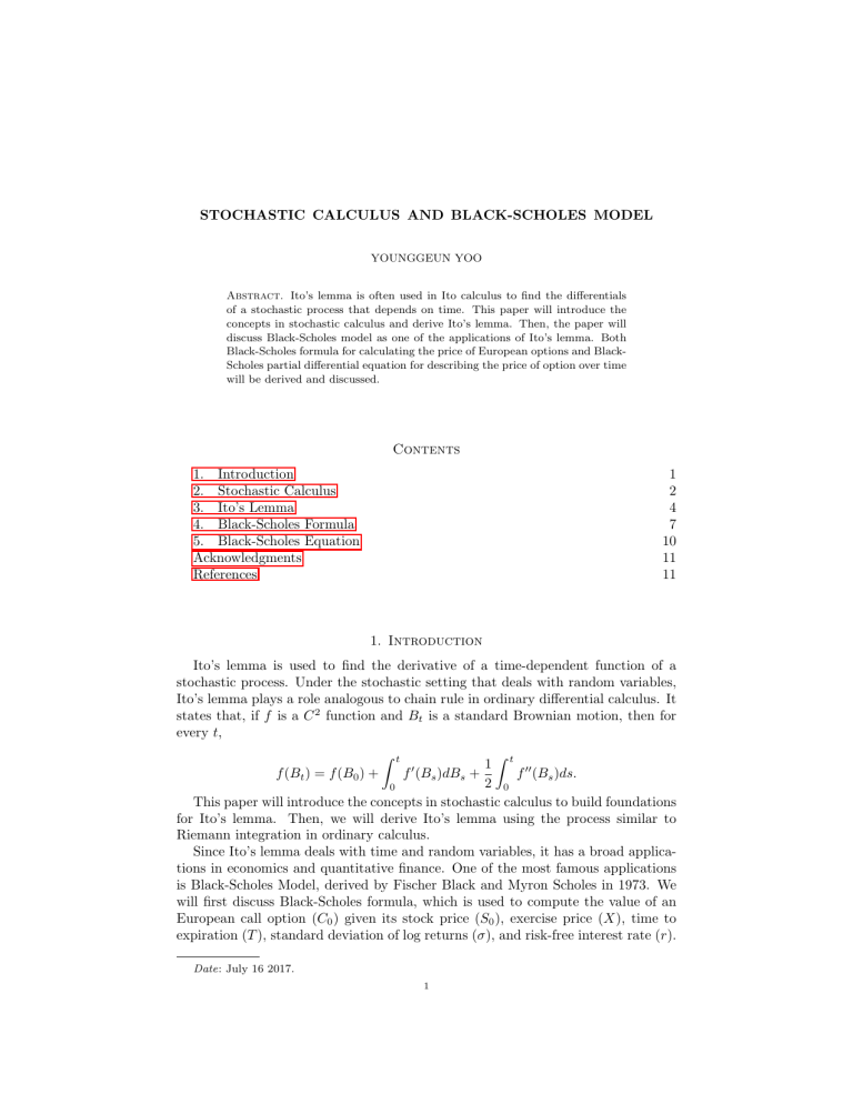 Stochastic Calculus & Black-Scholes Model: Ito's Lemma