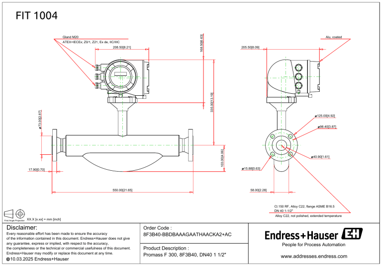 Promass F 300 Flow Meter Technical Drawing