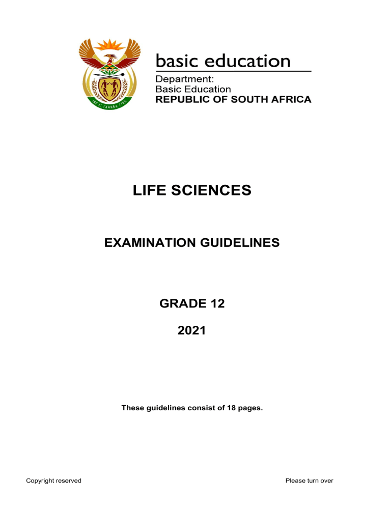 Life Sciences Grade 12 Examination Guidelines 2021