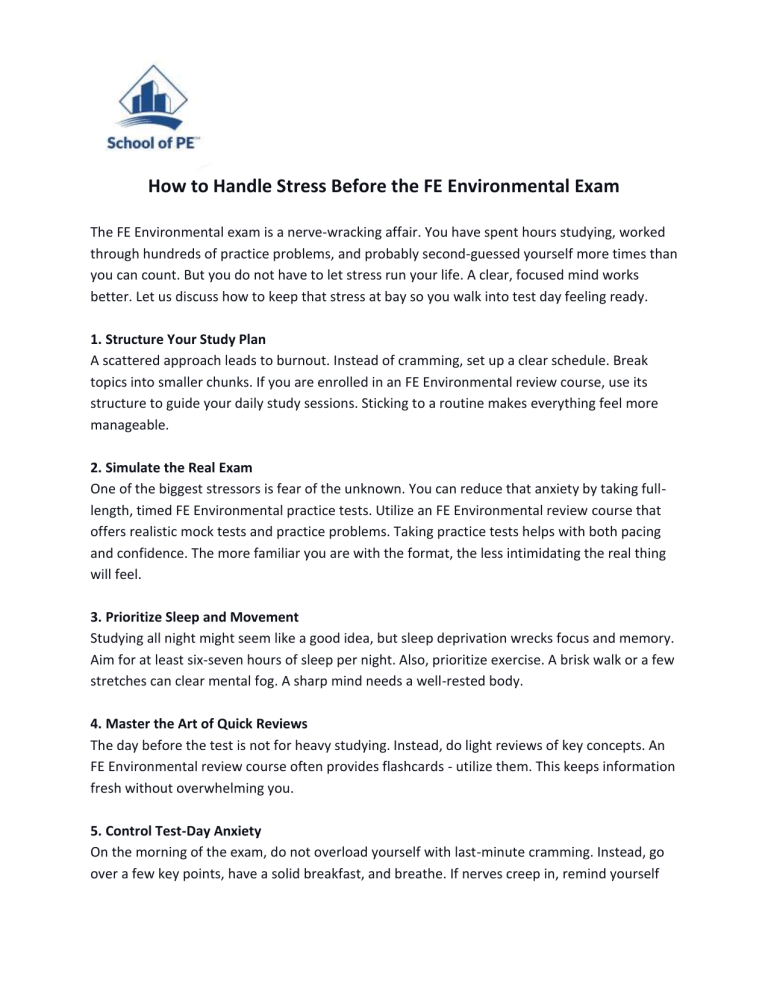 FE Environmental Exam: Stress Management Guide