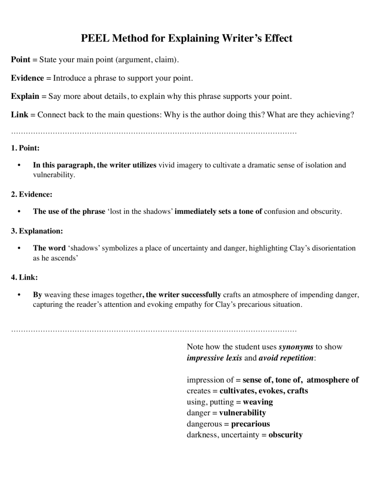 PEEL Method: Analyzing Writer's Effect