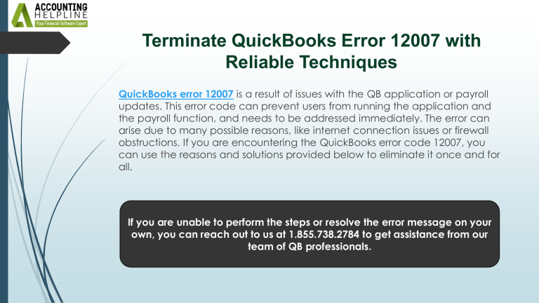 Fix QuickBooks Error 12007: Troubleshooting Guide