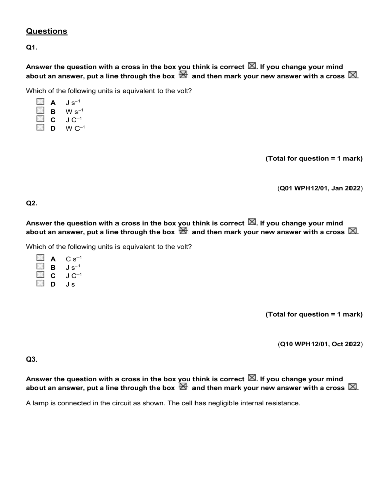 Physics Exam Questions: Electricity & Circuits