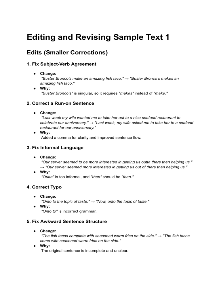 Editing & Revising: Sample Text with Corrections
