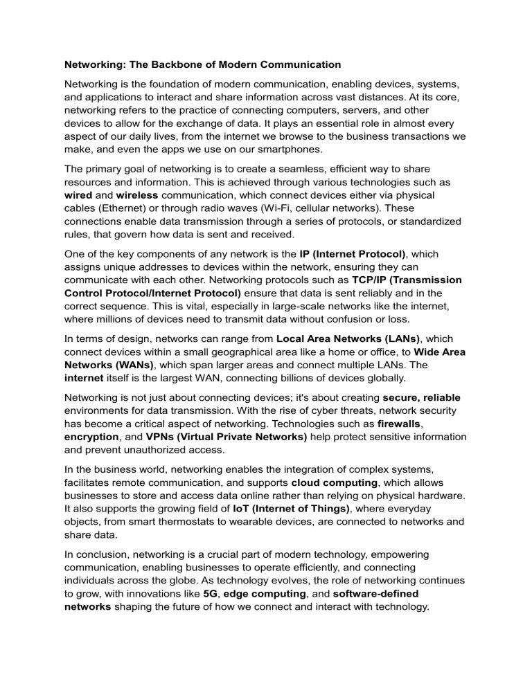 Networking: The Backbone of Modern Communication