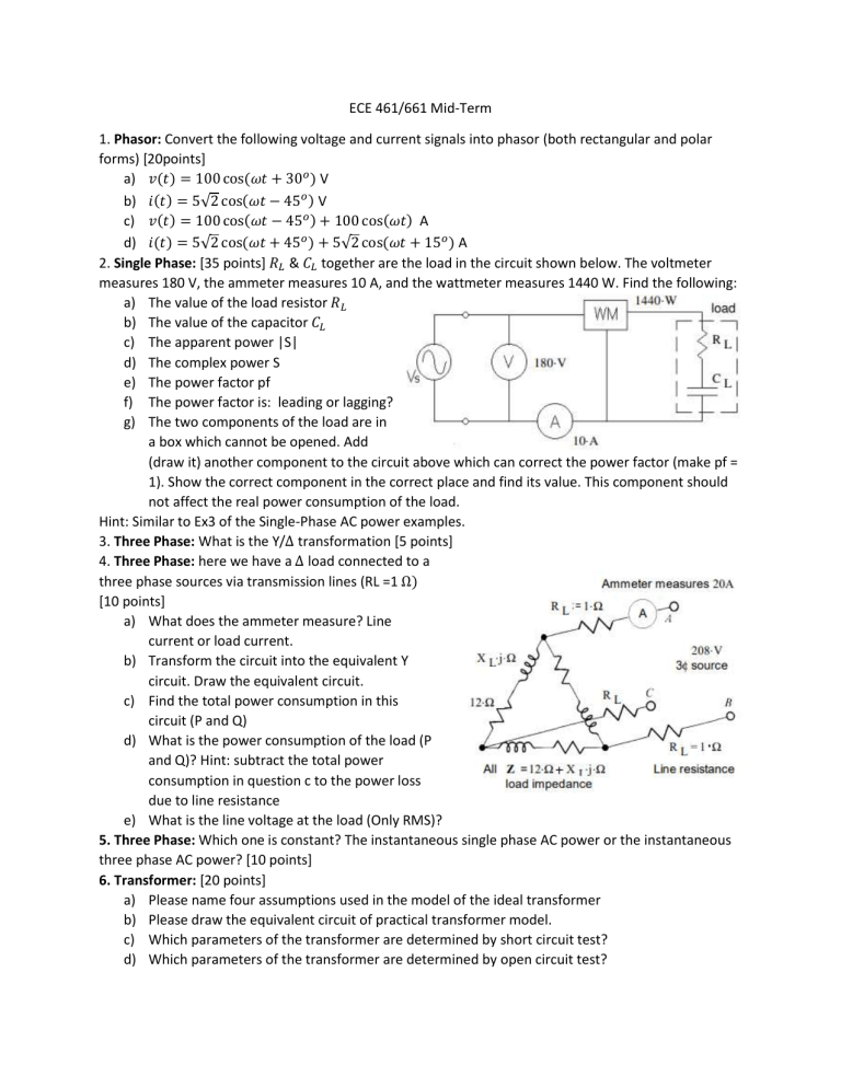 ECE Exam: Phasors, Power Systems, Transformers