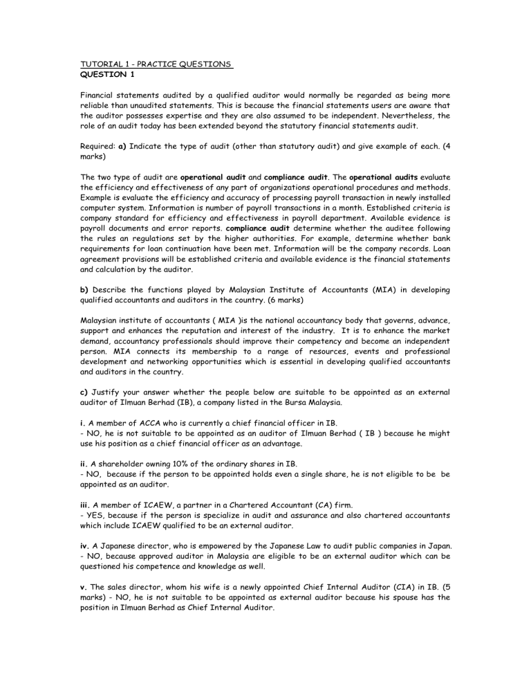 Auditing & Accounting Practice Questions Tutorial