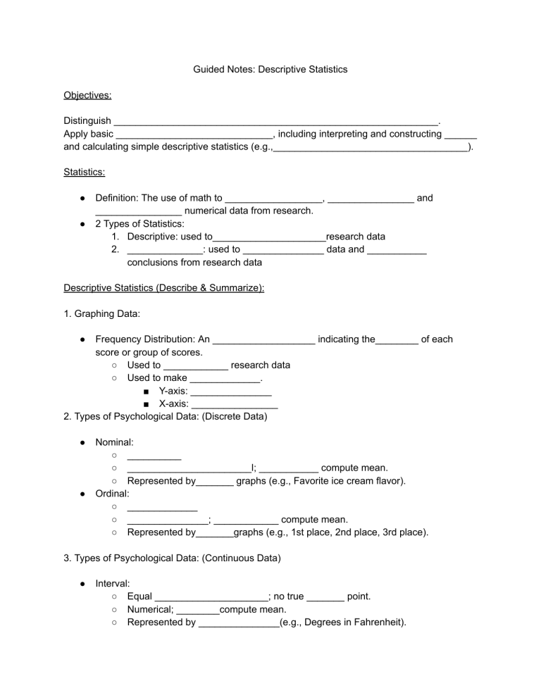 Descriptive Statistics Guided Notes