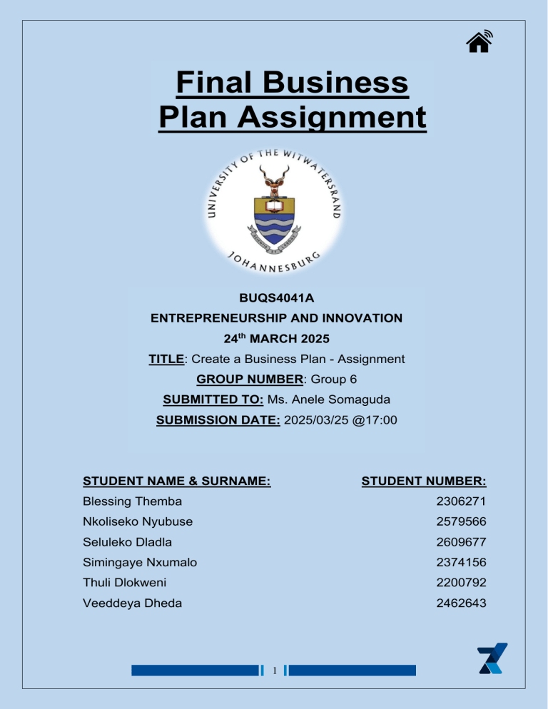Take-A-Res Business Plan: Student Accommodation Platform