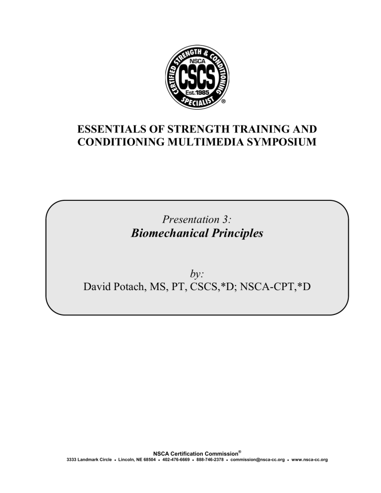 Biomechanical Principles: Strength Training & Conditioning