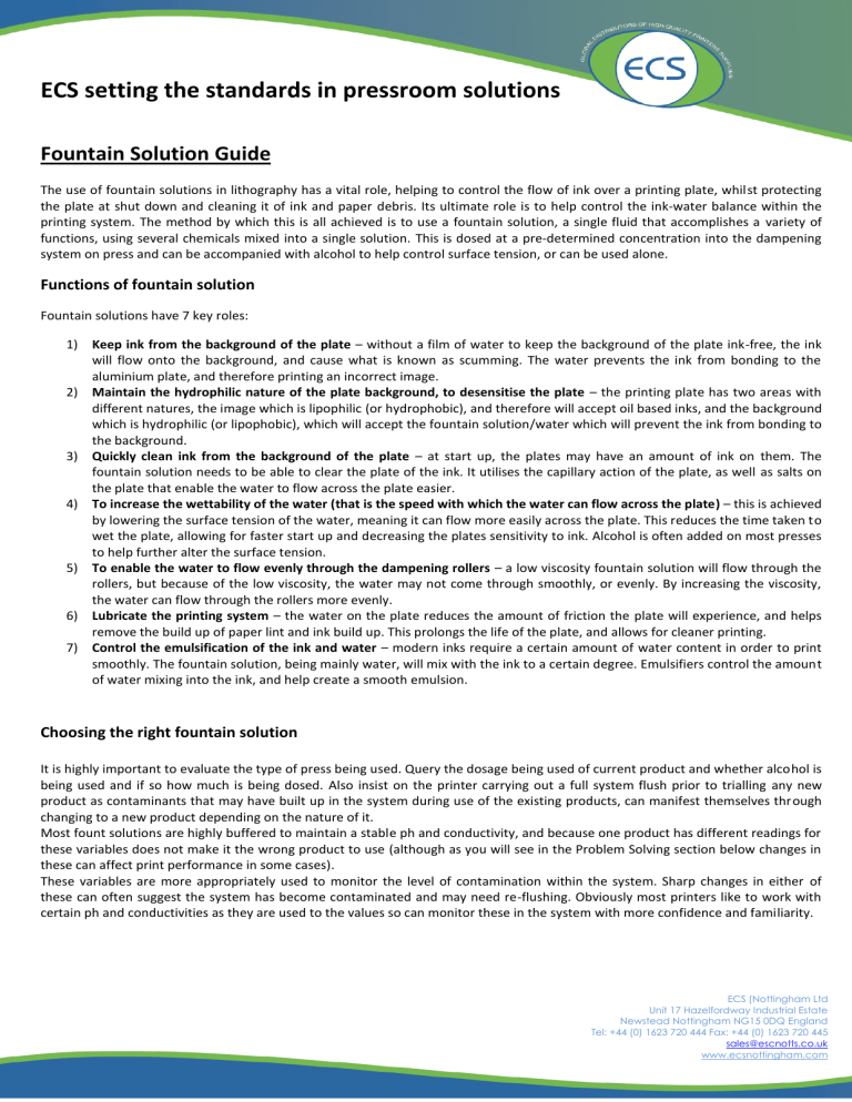 Fountain Solutions Guide: Lithography Printing Standards