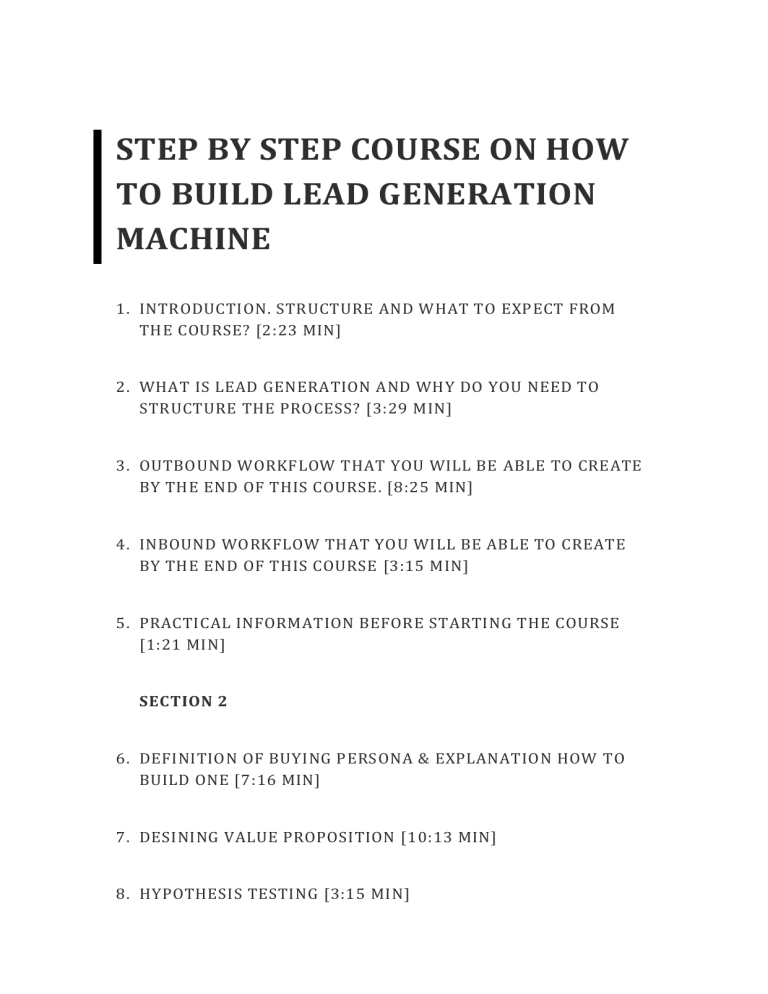 Lead Generation Course: Build Your Machine