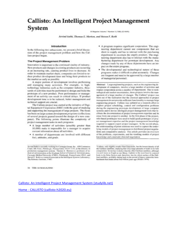 Callisto: Intelligent Project Management System