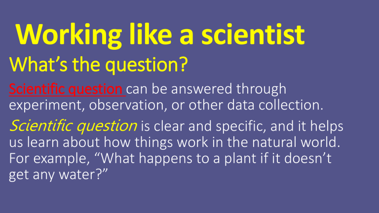 Scientific Inquiry: Asking Questions & Designing Experiments