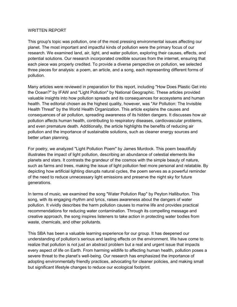 Pollution Report: Causes, Effects & Solutions