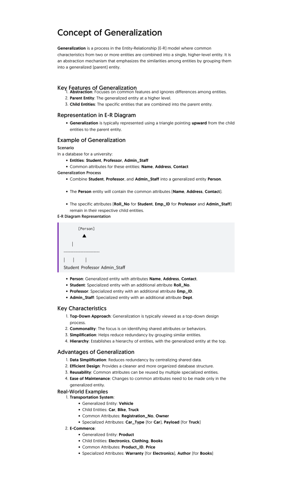 Generalization in E-R Model: Concept and Examples