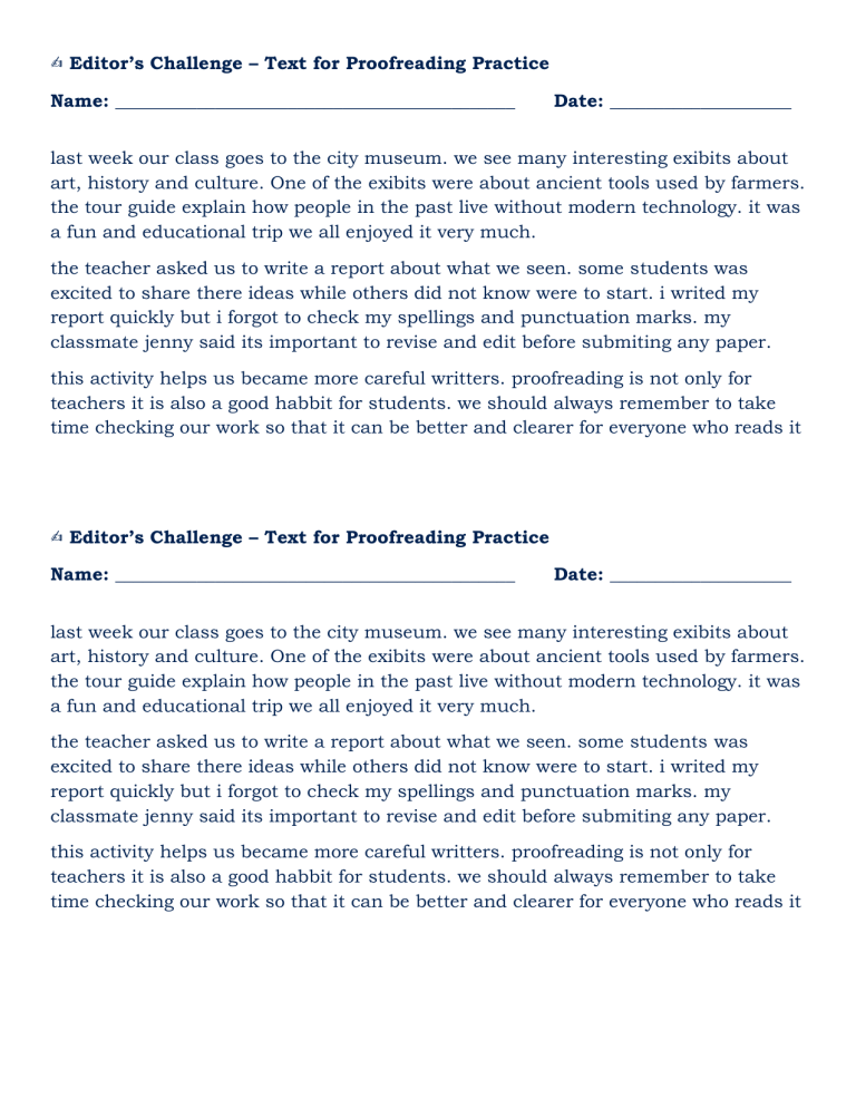 Proofreading Practice: Find and Correct Errors