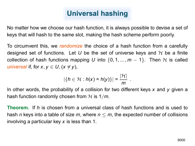 Universal Hashing and Open Addressing Lecture Notes