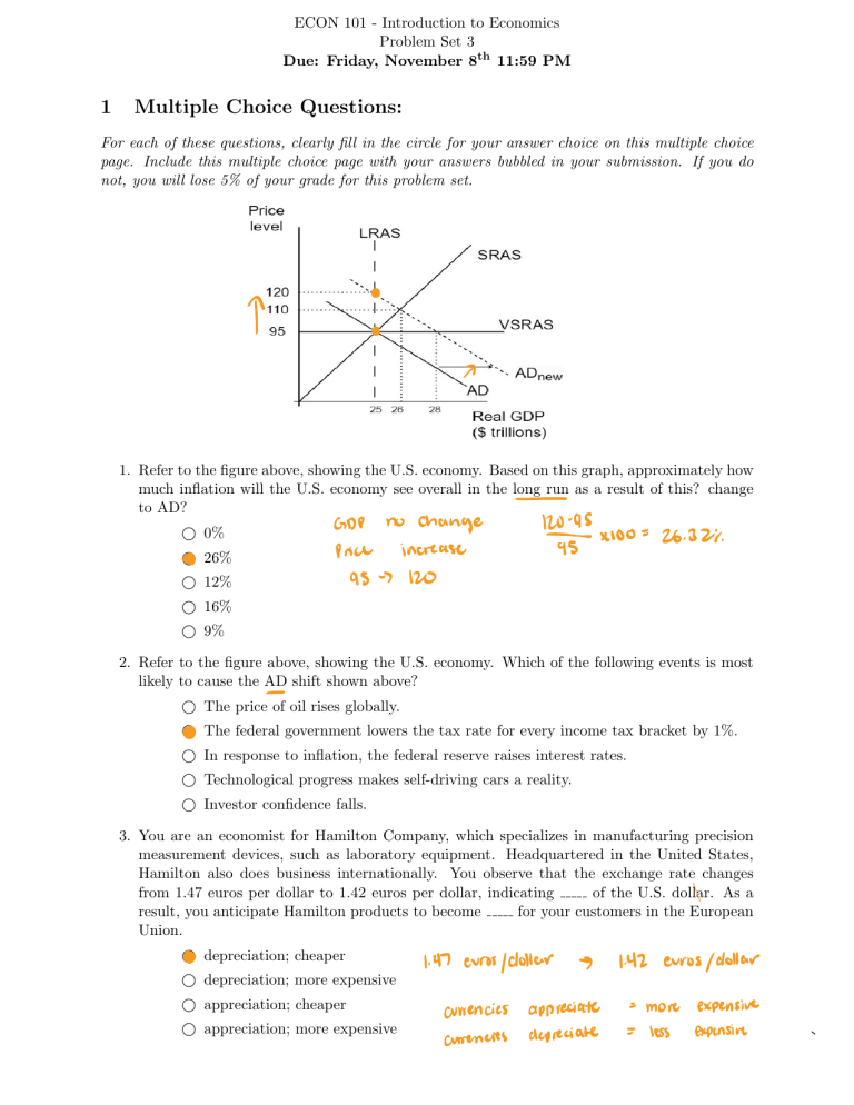 Economics Problem Set 3: AD-AS Model, Policy, Exchange Rates