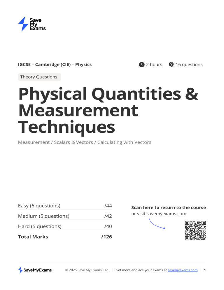 IGCSE Physics: Physical Quantities & Measurement Exam