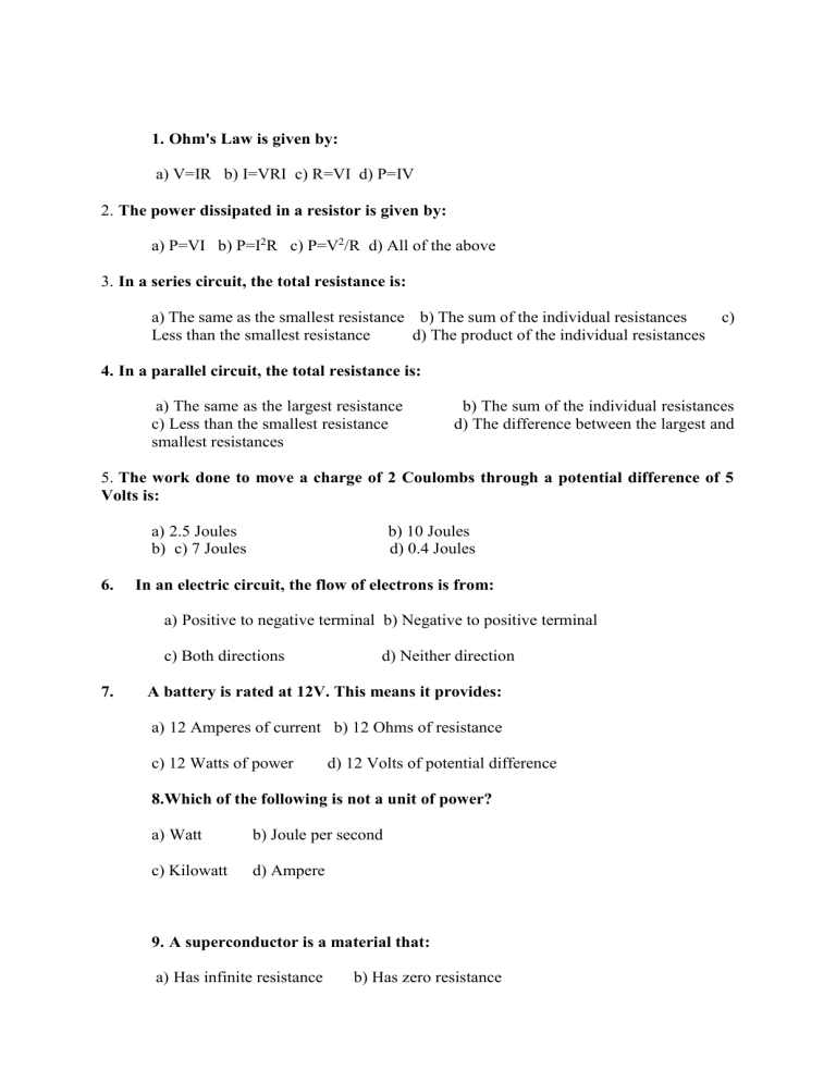 Electricity and Magnetism Quiz