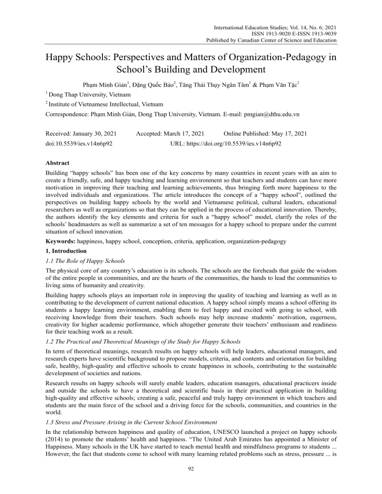 Happy Schools: Organization & Pedagogy Research