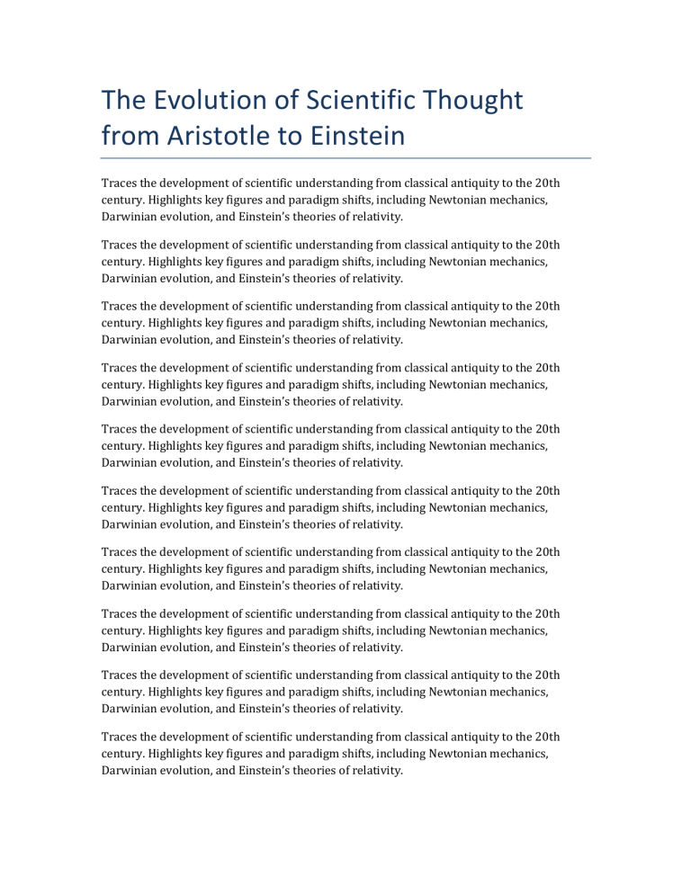 Evolution of Scientific Thought: Aristotle to Einstein