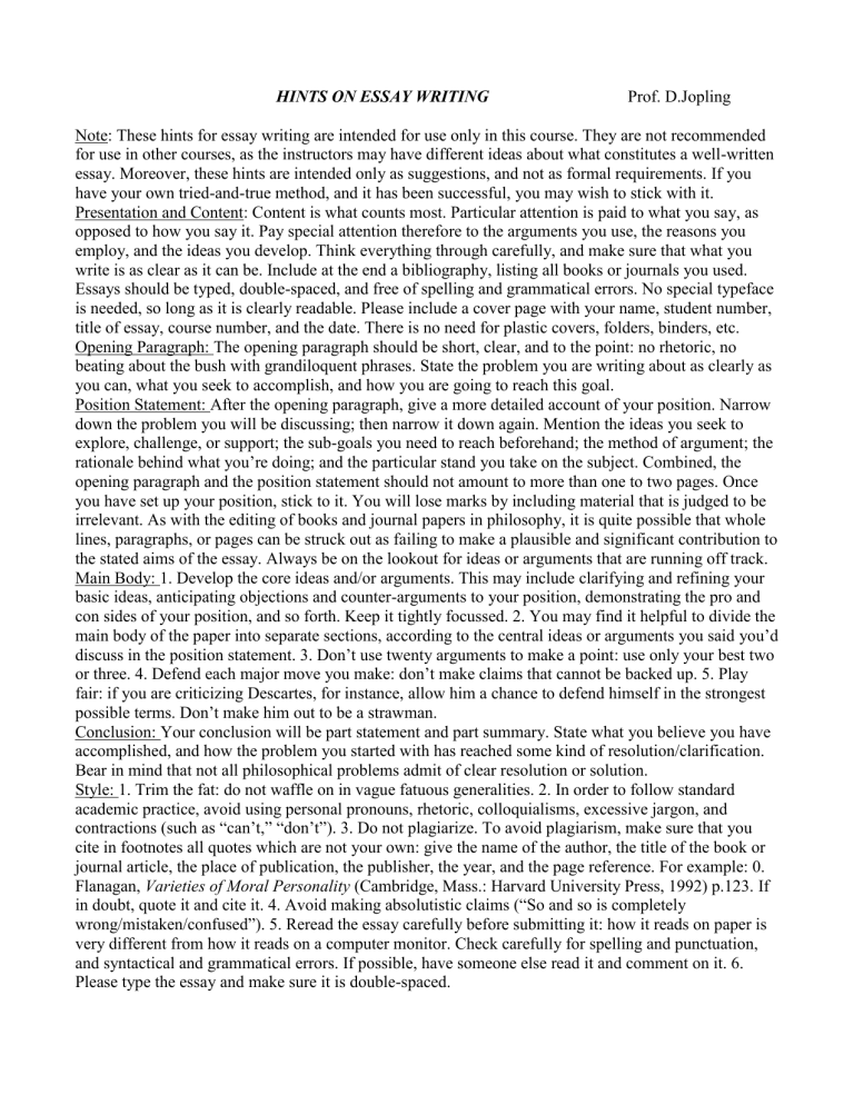 Essay Writing Hints: A Guide for College Students