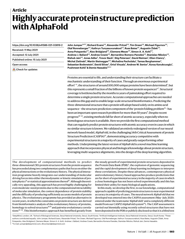 AlphaFold: Accurate Protein Structure Prediction