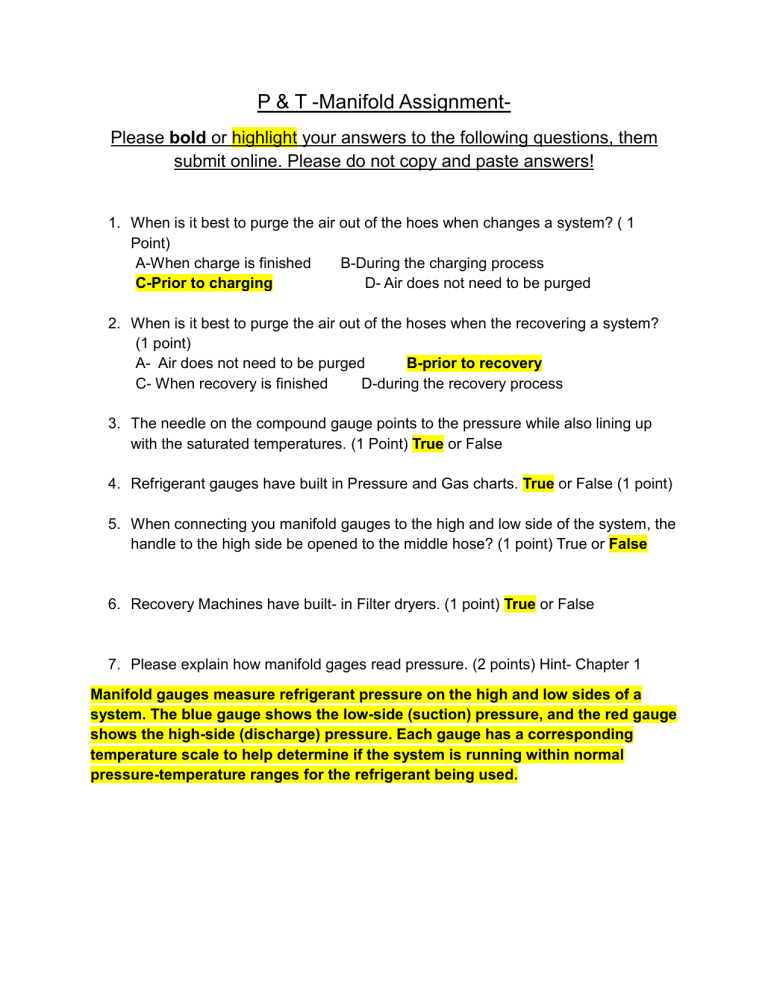 HVAC Manifold Gauge Assignment: Practice Questions